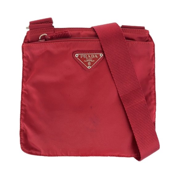 Prada | Bags | Prada Prada Tessuto Triangle Logo Plate Red Silver ...